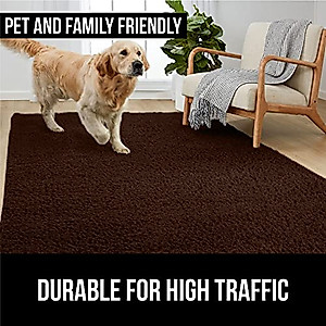 Gorilla Grip Soft Faux Fur Area Rug, Washable, Shed and Fade Resistant, Grip Dots Underside, Fluffy Shag Indoor Bedroom Rugs, Easy Clean, for Living Room Floor, Nursery Carpets, 5x8 FT, Chocolate