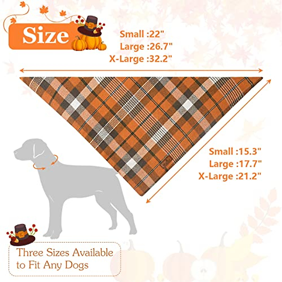 Malier 2 Pack Fall Dog Bandana Halloween Thanksgiving Plaid Dog Bandanas, Holiday Pet Reversible Scarf Bibs Accessories Costumes for Small Medium Large Dogs and Cats