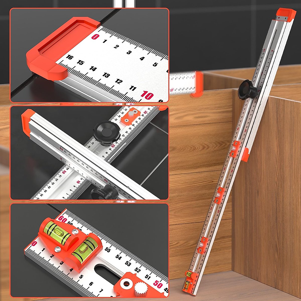 2024 Newest Adjustable 2-in-1 Drilling Positioning Ruler, Cabinet Hardware Jig,T Square Ruler Cabinet Handle Jig, Woodworking Ruler, Cabinet Drawer Door Hole Drilling Template (25inch)