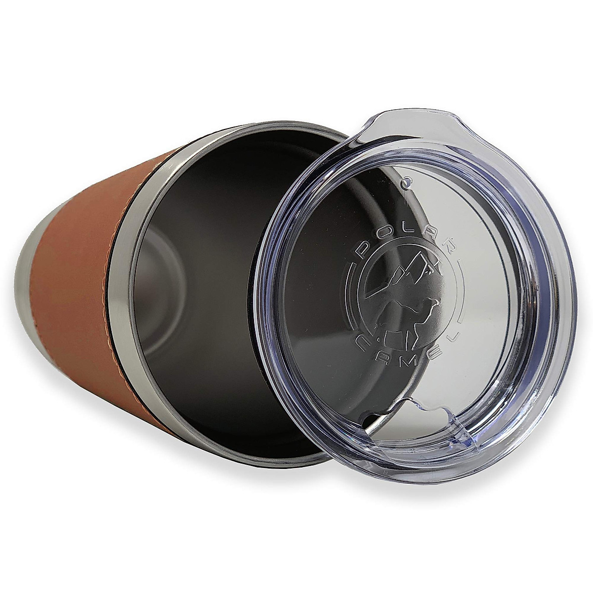 LaserGram 20oz Vacuum Insulated Tumbler Mug, Hula Hoop Woman, Personalized Engraving Included (Faux Leather, Dark Brown)