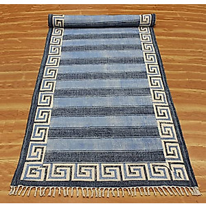 Casavani Hand Block Printed Cotton Dhurrie Striped Tassel Rug Boho Area Rug Easy Care Washable Rugs for Doormat Entryway Living Room Bedroom Hallway Balcony 6x12 Feet Runner