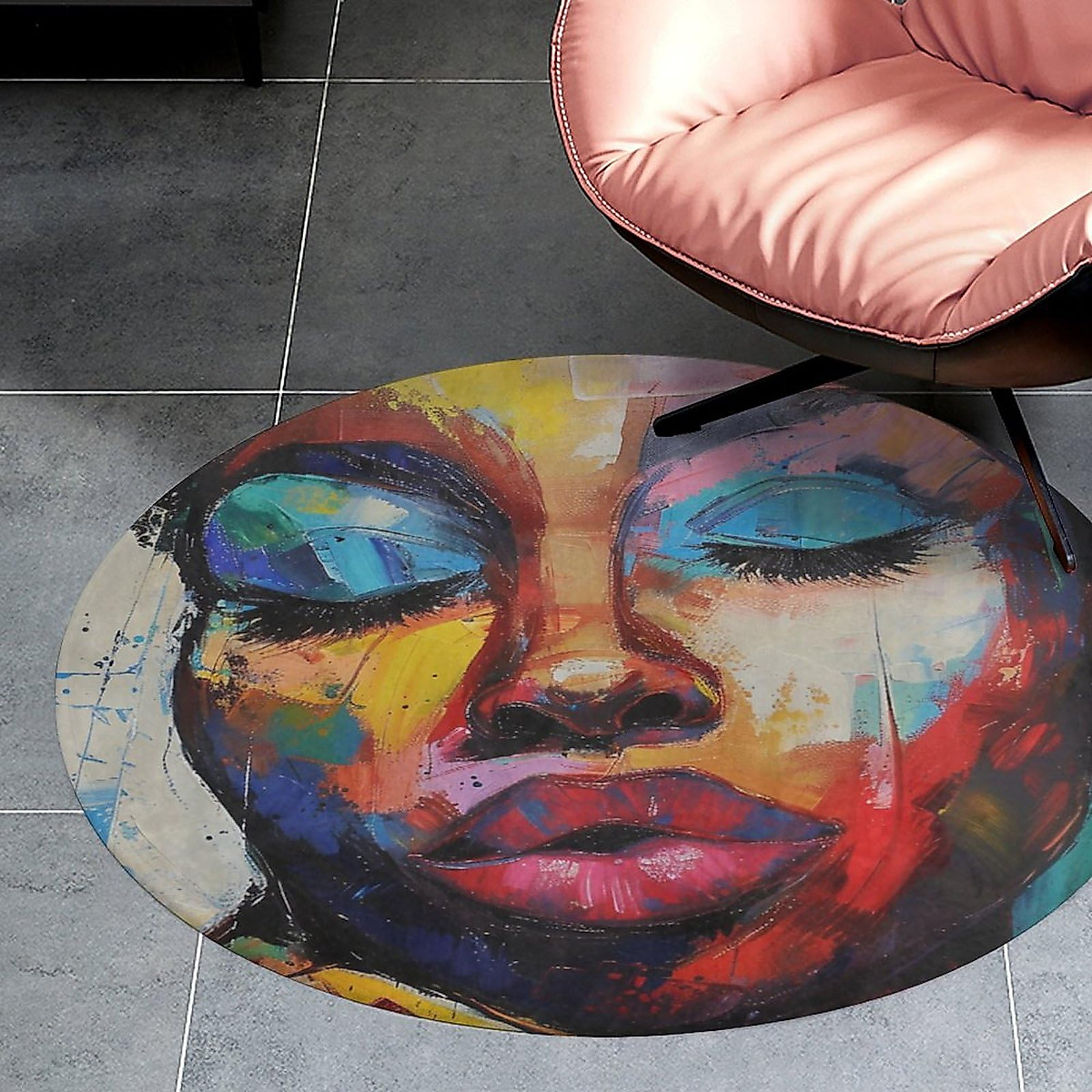 MoBlinko Black African Woman Round Rug 2 Ft Washable Circular Rug Modern Art Non Slip Circle Area Rug Carpet Absorbent Mat for Kitchen Living Room Bedroom Decoration