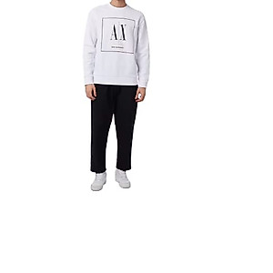 Armani Exchange Men's Basics by Armani Cotton Crewneck Sweatshirt, White, Medium