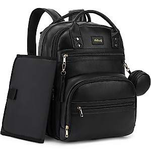 Leather Baby Diaper Bag Backpack with Portable Travel Changing Pad Girl Boy, Large Dad Black Diaper Bags Pacifier Case Stroller Straps, Baby Registry Search Shower Gifts Stuff Newborn Must Haves