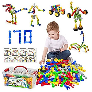 170 Pcs Building Toys for Kids Ages 4-8 with Toy Box Storage, Idea Guide, Building Blocks STEM Toys for 3 4 5 6 7 8 9 Year Old Creative Kids Activity, Christmas Birthday Gifts for Boys Girls