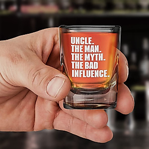 shop4ever Uncle The Man The Myth The Bad Influence Engraved Square Heavy Base Shot Glass 2 oz. Shooter with Gift Box