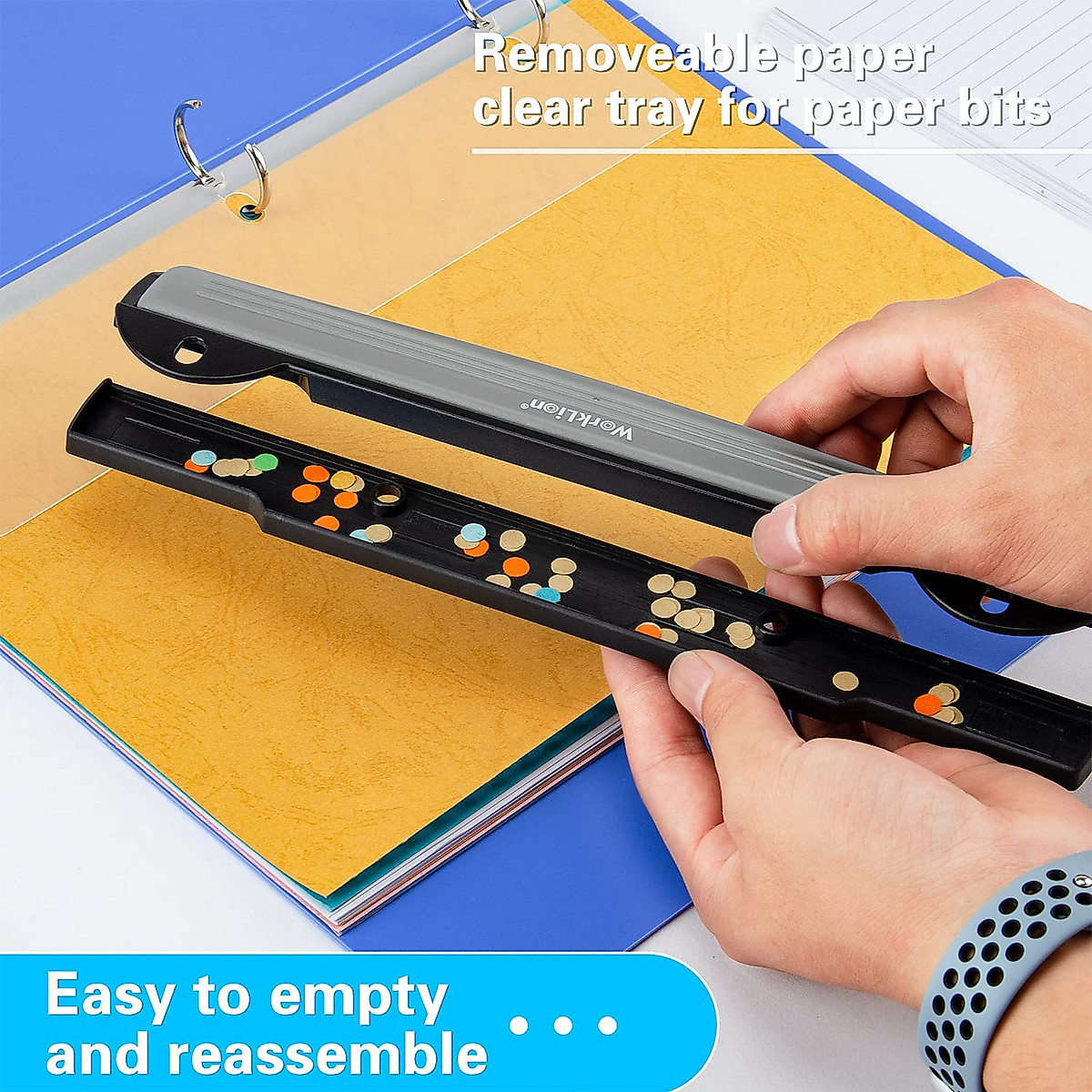 WorkLion 3 Ring Hole Punch for Binder, Portable Puncher, Office Assistant, Black…