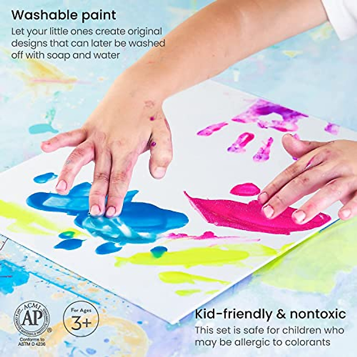 ARTEZA 16 Kids Tempera Paint Set, 13.5 oz/400 ml, Non-Toxic Washable Tempera Paint Bottles, Kids Art Supplies