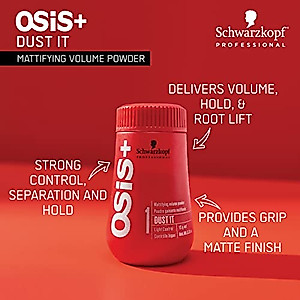 OSiS+ Dust It – Mattifying Volume Powder – long-lasting Hold, Strong Control and Separation – Matte Effect Texturizer Product for Wild Hair Styling and Volumizing, 0.35 oz