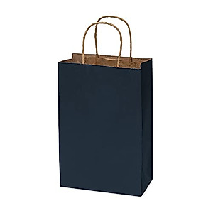 Blue Gift Bags - 6x3x9 100 Pack Navy Kraft Paper Shopping Bags with Handles, Craft Totes in Bulk for Boutiques, Small Business, Retail Stores, Birthday Parties, Restaurants, Take-Out