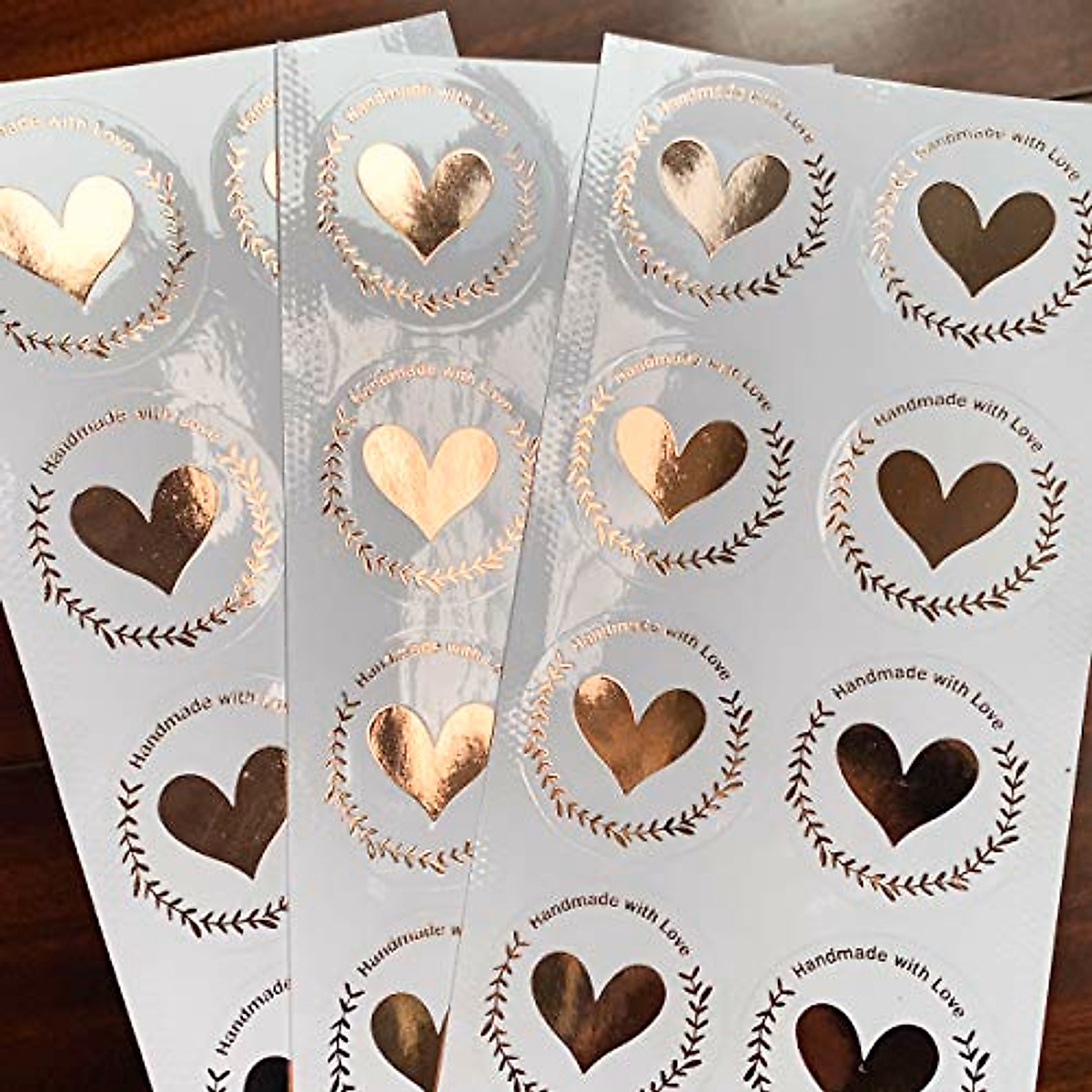100 x Handmade Business Stickers, Rose Gold Foil Stickers, Handmade Foil Labels, Handmade with Love Stickers, Gold Rose Foil, Transparent Foil Print, 1.6 inch