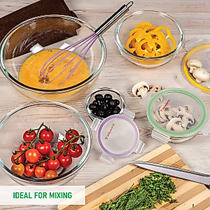 dokaworld Glass Mixing Bowls - Nesting Bowls - Space-Saving Glass Bowls with Lids Food Storage - Set of 5 Stackable Microwave Glass Containers - Storage Bowls with Lids Bpa Free - Bowls for Cooking