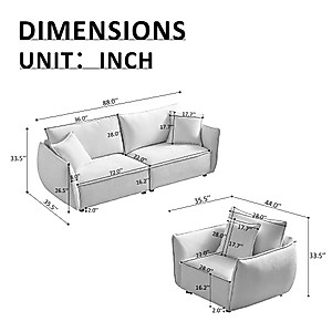 Olodumare Modern 88’’ 3-Seater Chenille Sofa for Living Room, Comfy Loveseat Sofa for Small Space, Soft Couch with Overstuffed Cushion, Easy to Install, Light Green