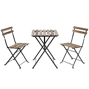 3 Pieces Bistro Set Outdoor Furniture Sets 2 Folding Chairs and Table Steel Frames and Weather-Resistant Wood Portable Design for Bistro & Balcony (Chestnut Brown)