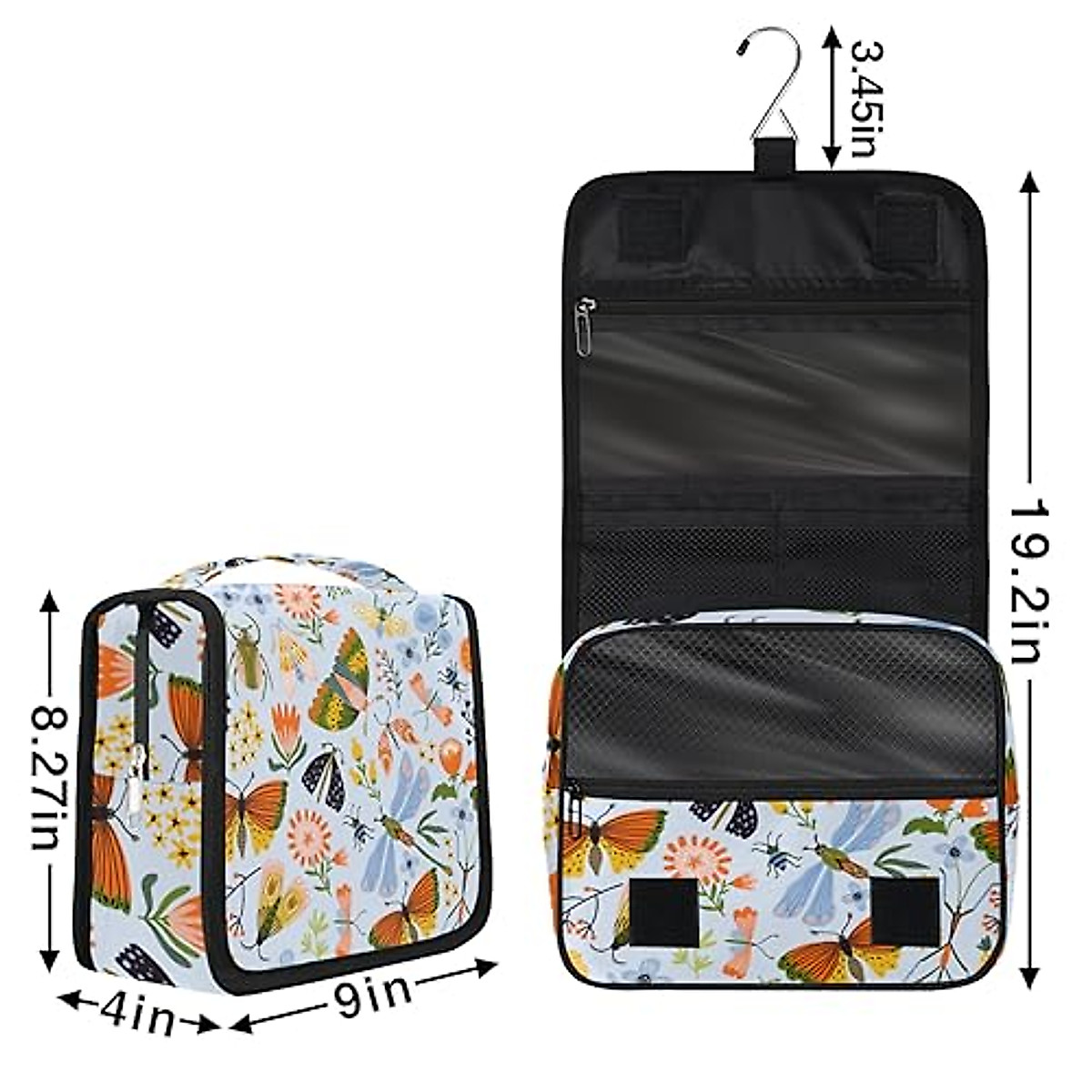 Butterfly Dragonfly Plants Travel Toiletry Bag Cosmetic Makeup Bag for Women Men Hanging Hook Wash Toiletries Portable Toiletry Bags Organizer