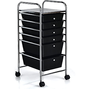 FANTASK 6-Drawer Rolling Storage Cart, Multipurpose Mobile Utility Storage Organizer for Home Office School (Black)