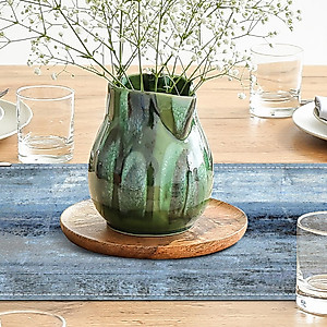 Blue Grey Table Runners Modern Art Farmhouse Linen Table Runners Dresser Scarves Retro Rustic Style for Party Kitchen Dining Table Coffee Holiday Party Decor (Blue Grey, 13"x 71")