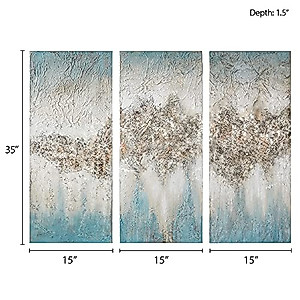 Madison Park Wall Art Living Room Décor - Embellished Hand Painted Canvas, Home Accent Glitter Abstract Bathroom Decoration Ready to Hang Painting for Bedroom, 15" W x 35" H x 1.5" D, Blue 3 Piece
