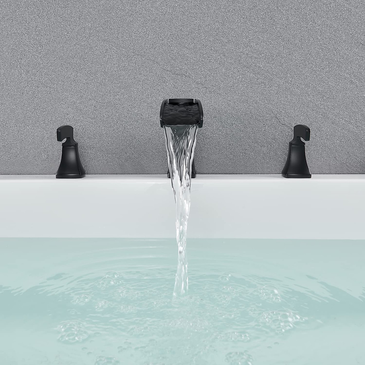 Artiqua Roman Tub Faucet Waterfall Tub Filler Black Deck Mount Bathtub Faucets 3 Hole Brass Bathroom Faucets with 2 Handles