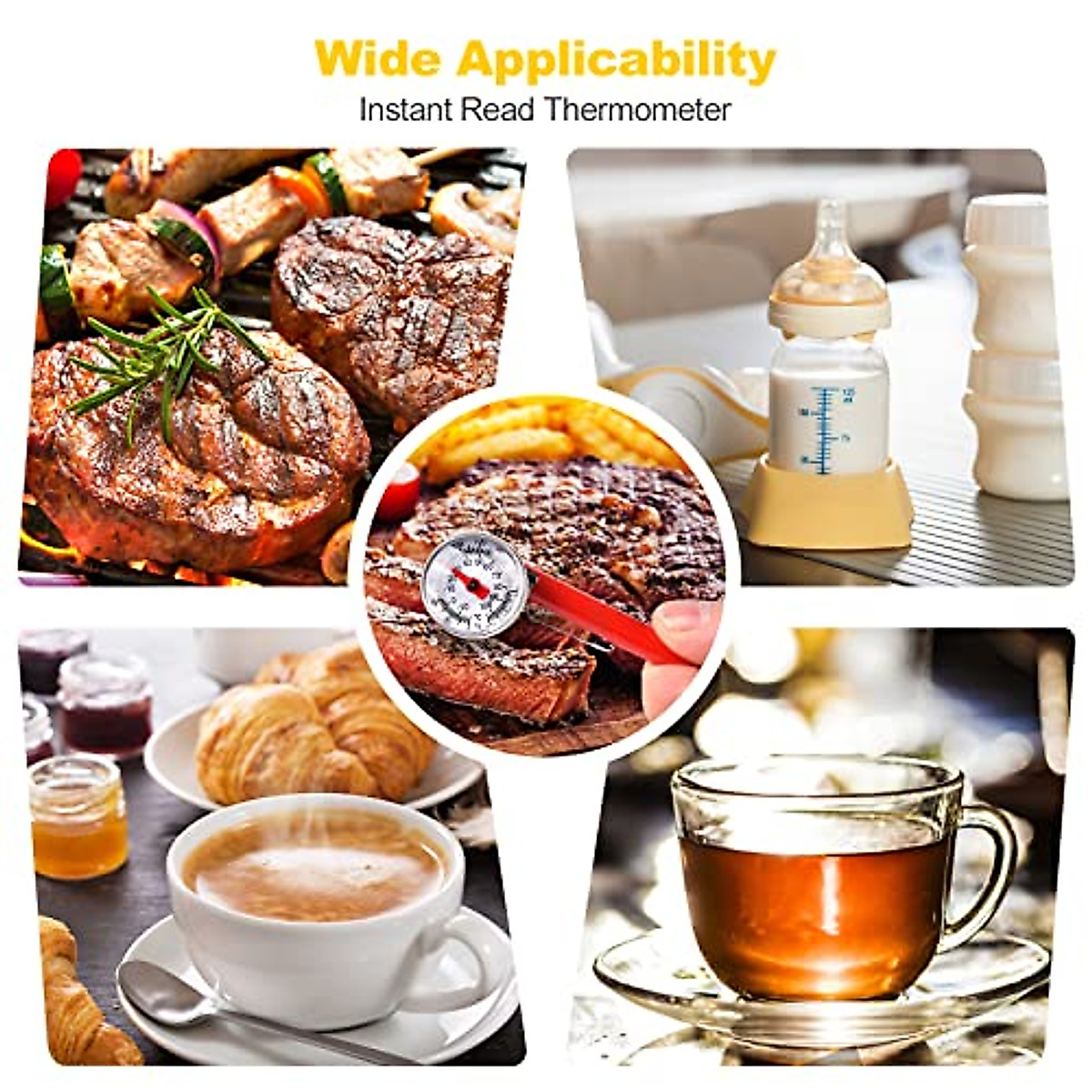 Instant Read Meat Thermometer for Grilling, Hawgiman Cooking Thermometer with 6IN Probe-Food Thermometer for Meat, Milk, Tea, Coffee, Drinks-Instant Read Thermometer