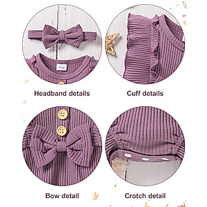 YALLET Newborn Baby Girls Clothes 0-18M Infant Girl Outfits Cute Little Girl Jumpsuit Button Solid Color Romper + Headband