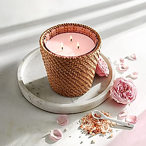 NEST Fragrances Himalayan Salt & Rosewater Scented 3-Wick, Long-Lasting Candle for Home with Rattan Sleeve, 21 Oz