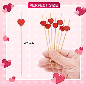 SEANSDA Red Heart Cocktail Picks, Mothers Day Decorations Toothpicks for Appetizers, Decorative Bamboo Skewers, 4.7 IN Long Fancy Wooden Cocktail Sticks for Party Drinks Food Wedding décor 100PCS