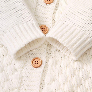 OBEEII Newborn Baby Girls Boys Romper Solid Ribbed Long Sleeve Jumpsuit One Piece Outfits Fall Winter Off White 0-6 Months