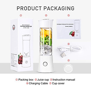 Taillansin 2019 Newest Portable Blender, USB Rechargeable, Food Grade Glass, 480ml Capacity, 6-Blade Stainless Steel Mixing, Easy Clean and Use