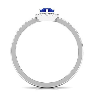 Rosec Jewels Lab Grown Blue Sapphire Diamond Halo Engagement Ring, AAAA Quality, Certified Sapphire Diamond Teardrop Ring- Ready To Gift, 14K White Gold, Size:US 5.00