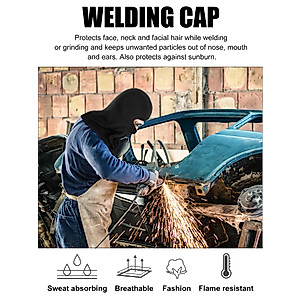 2 Pieces Flame Resistant Balaclava Neck Full Face Mask Cover Hood Balaclava Mask Fire Resistant Balaclava Hood Men's Balaclavas for Head Welding Firefighter Working Hunting Black