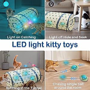 BENTOPAL Cat Toys Ball Fast Rolling Ball in Tunnels, Motion Activated Cat Toys Interactive Chirping Ball Hide and Seek Indoors Gaming (Green)