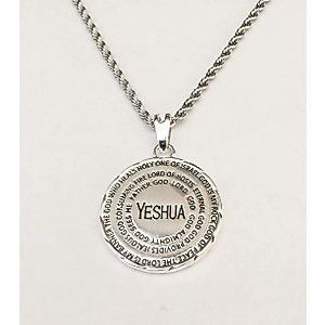 Shofars From Afar Hebrew & English Yeshua Silver Names of God Medallion Necklace - chain included