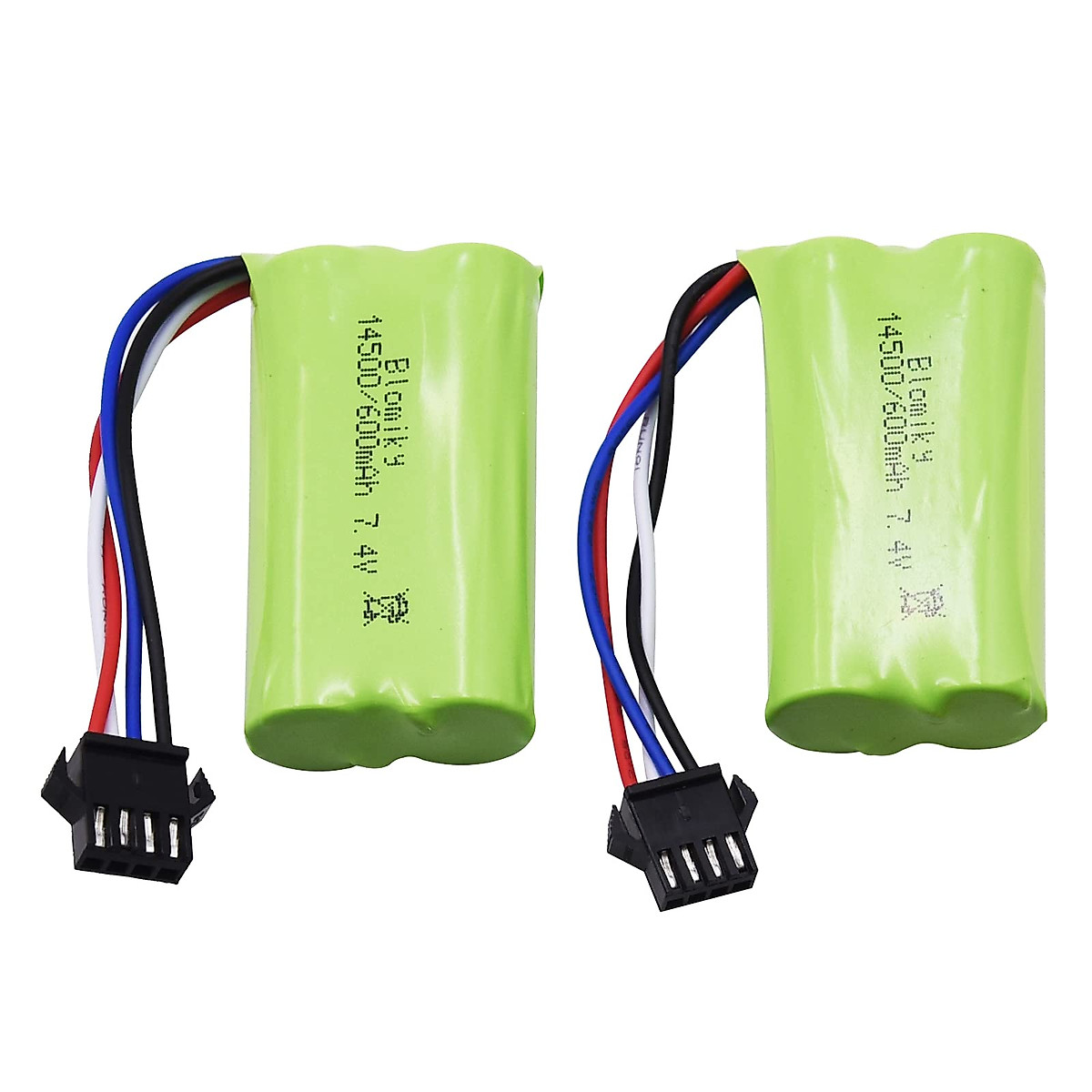 Blomiky 2 Pack 7.4V 2S 600mAh Li-ion Rechargerable Battery with SM-4P Plug and Charger Cable Compatible with Some Water Ball Blasters and DE85 RC Cars/JF-71A Battery
