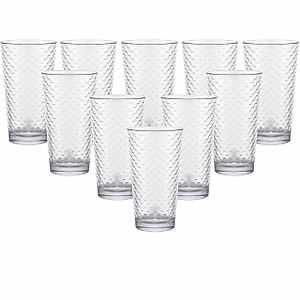 Circleware Paragon Honeycomb Set of 10 Heavy Base Highball Tumbler Drinking Glasses, Beverage Glassware Ice Tea Cups for Water, Juice, Milk, Beer, 10 Count (Pack of 1)