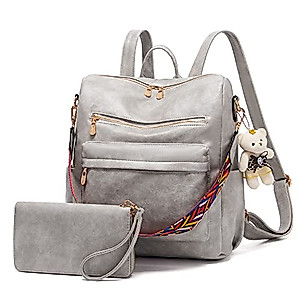 Soperwillton Women Backpack Purse Multipurpose Design Handbags Shoulder Bag PU Leather Travel bag Backpack Set 2pcs