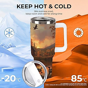 Bear Lake Lodge Duck Tumbler with Handle Travel Mug Water Bottle Tea Coffee Cup White-style