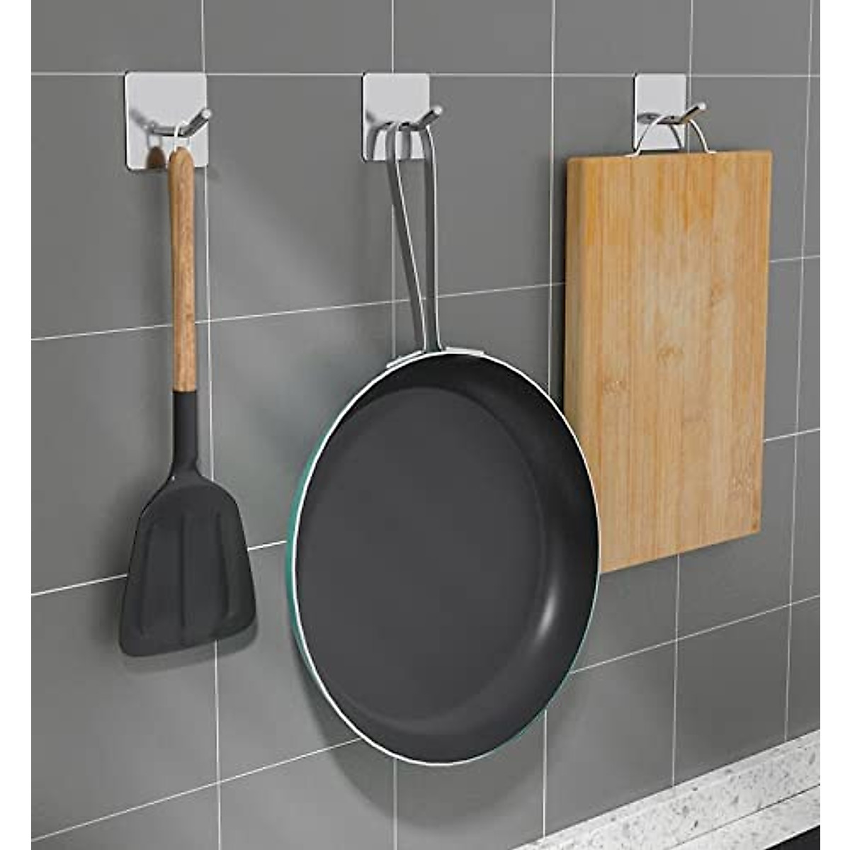 VIVII 6 Pack Adhesive Hooks, 3M Self Adhesive, Metal Wall Hooks Hanger Sticky Hooks for Keys Bags Bathrobe Clothes Hat Towel Garment Nickel, Kitchen Bath Room, Living Room, Office, No Drilling Needed