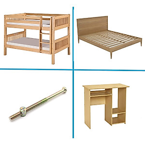 10-Pack M8 x 130mm Hex Drive Socket Cap Furniture Bed Bolt, Bunk Bed Screws and Nuts, binifiMux Thread 77mm, M8x15mm Barrel Nuts, Zinc Plated, Long Thread for Bed Frame