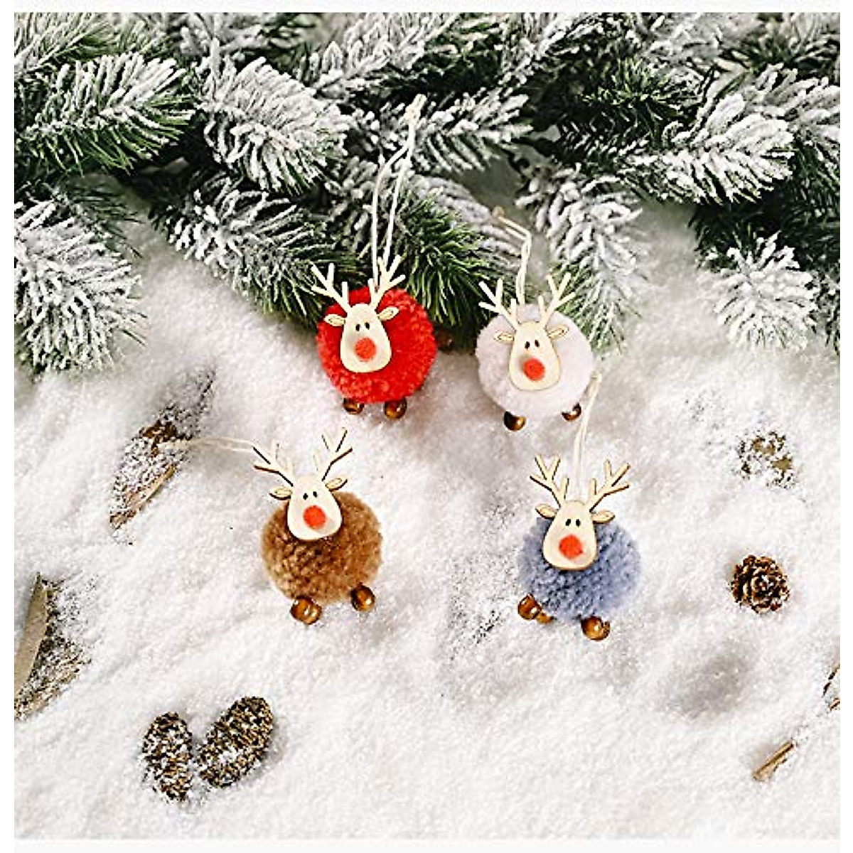 PartyYeah 24Pcs Christmas Cute Wool Felt Wooden Elk Antler Pendants Christmas Tree Decorations Cute Deer Craft Ornament for Christmas 2022 New Year Home Decor