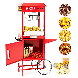 RIEDHOFF Commercial Popcorn Machine with Cart, [ 8 Oz Kettle ] [ 3 Mins ]Professional Popcorn Maker Machine Makes Up to 60 Cups, [With Lockers] [10PCS Popcorn Bucket ] for Home Movie Theater Style