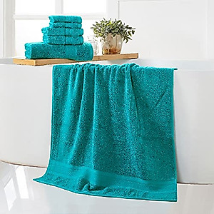TRIDENT 6 Piece Bath Towels Set for Bathroom - 2 Bath Towel, 2 Hand Towel, 2 Washcloth 100% Cotton Soft and Plush Highly Absorbent, Soft Towel for Hotel & Spa - Aqua Green Teal