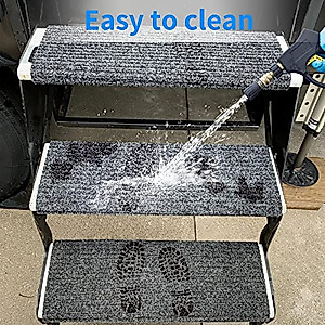 RV Step Covers 4 Pack - 22 inch Wide Camper Step Covers Fit 8-11 inch RV Stairs,RV Step Rugs with Install Hooks,Make Your RV Safe and Cleaner with RV Stair Covers,Grey