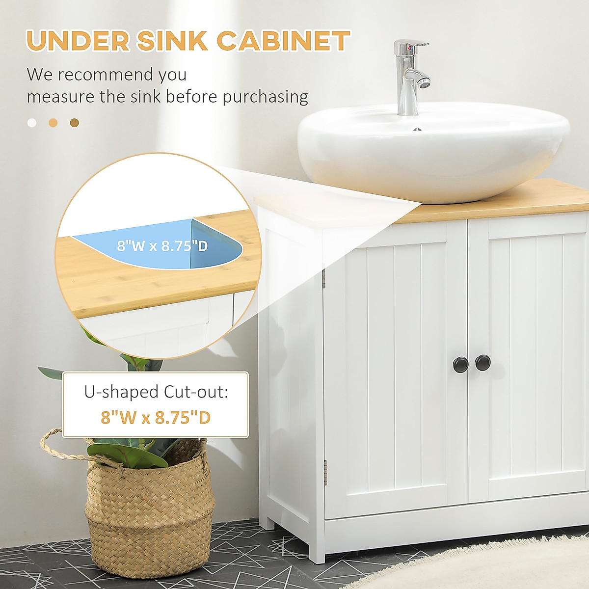 kleankin Modern Bathroom Under Sink Cabinet, Bathroom Vanity for Wall Mount Sink, Storage Cabinet with Double Doors and Adjustable Shelf, White