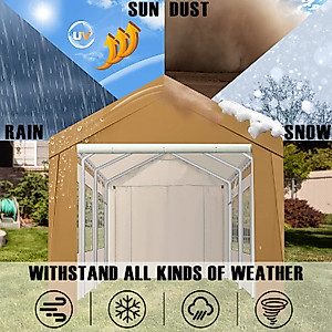 10'x20' Deluxe Metal Carport Garage Car Canopy, Height Adjustable Heavy Duty Car Shelter with Folding Windows, Portable Garage