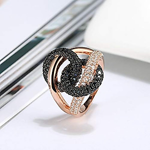 Ginger Lyne Collection Interlinking Circles Rose Gold Over Sterling Silver Black CZ Pave Statement Ring Size 7