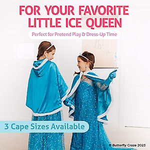 Butterfly Craze Snow Princess Kids Cape with Hood - A Gorgeous Ice Blue Children's Warm Winter Wrap Shawl Perfect for Your Toddler's Adventure, Pretend Play & Dress up Costume, Cape Only, XL 7-8yrs