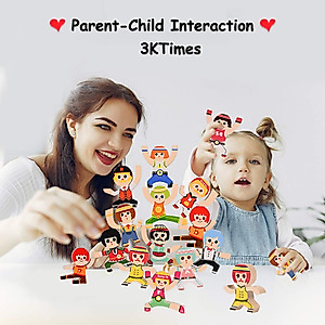 Naughtybro Wooden Stacking Balancing Blocks Building Games, Kung Fu Boy Hercules Acrobatic Troupe Interlock Balance Toys Gift for Toddlers Kids & Teens 14 Pieces