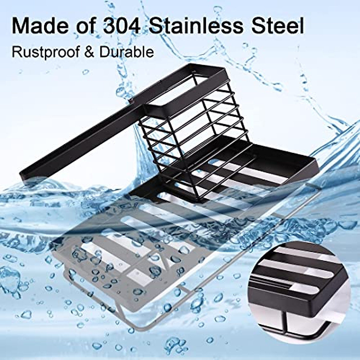 Kitchen Sink Caddy Organizer, Kitchen Caddy for Sponge Soap Brush Dishcloth Holder with Drain Pan Tray, Sponge Holder for Kitchen Sink 304 Stainless Steel Rustproof