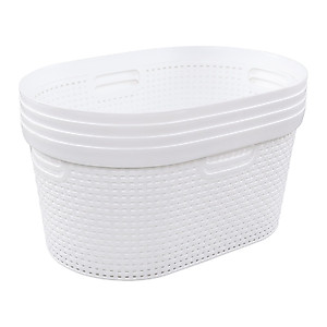 Teyyvn 4-Pack 40 L Large Plastic Laundry Hamper, Laundry Basket with Cutout Handles, White